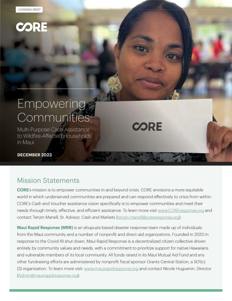 Cash and Voucher Assistance - CORE